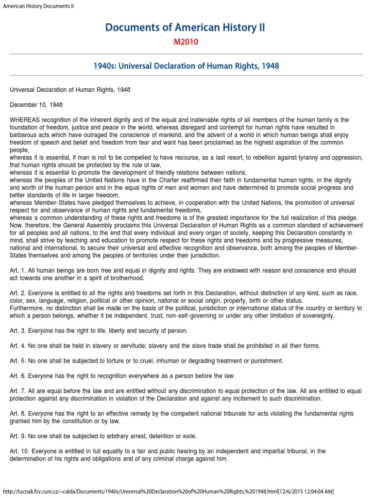 Universal Declaration of Human Rights 1948 | PDF | Natural And Legal ...