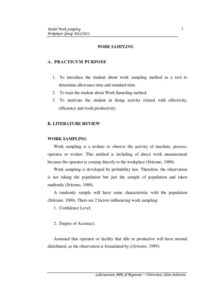 A. Practicum Purpose: Modul Work Sampling Praktikum Genap 2011/2012 | PDF | Fatigue (Medical ...