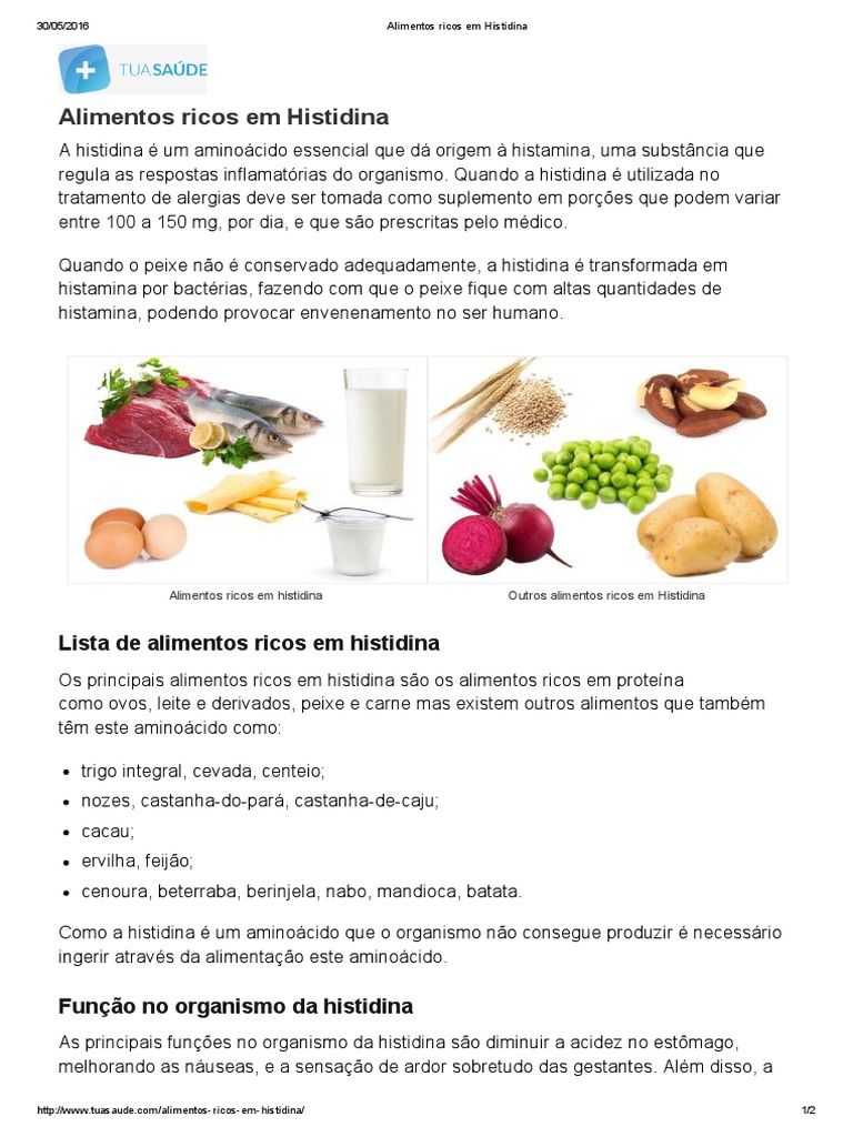Alimentos Ricos em Histidina | PDF