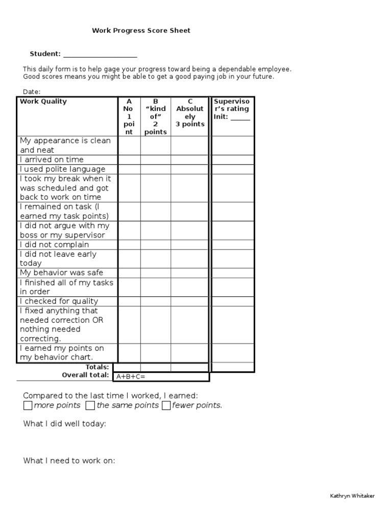 Work Progress Score Sheet | PDF