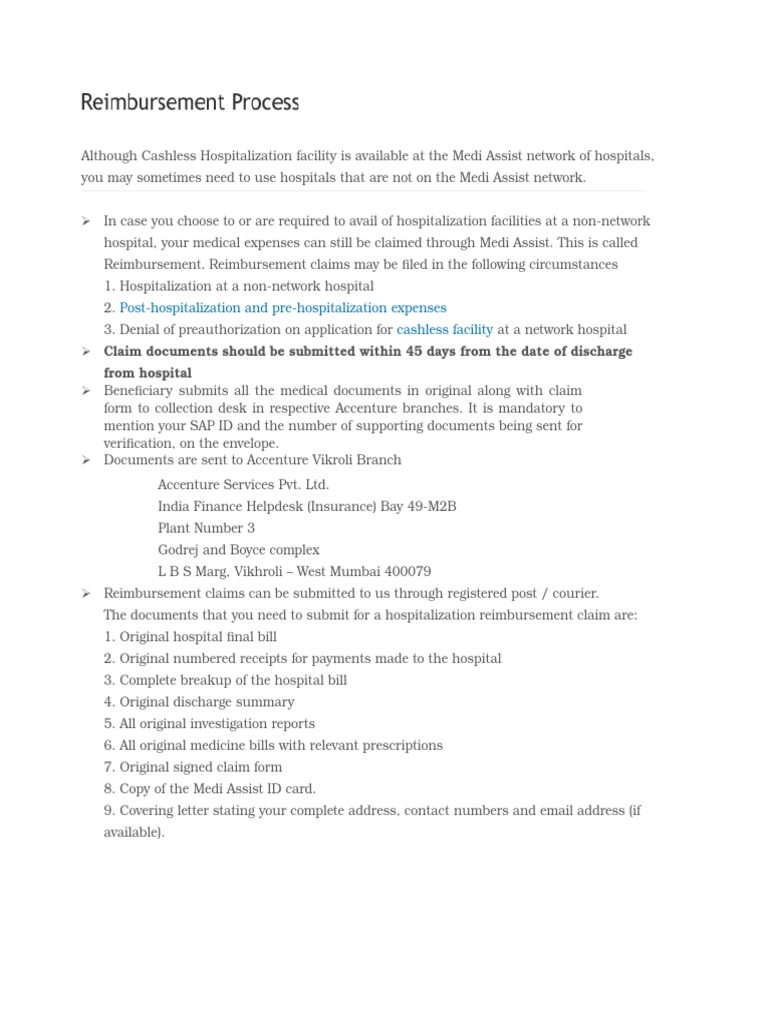 Medi Assist Reimbursement Process Guide | PDF | Finance & Money Management
