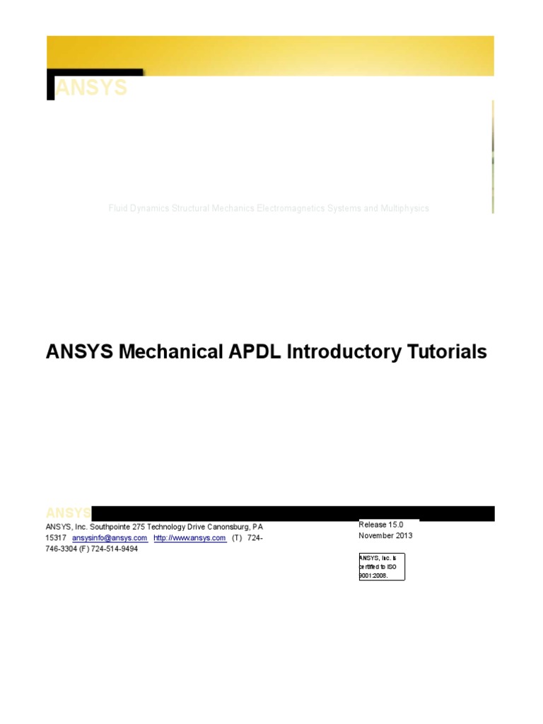 Ansys: ANSYS Mechanical APDL Introductory Tutorials | PDF