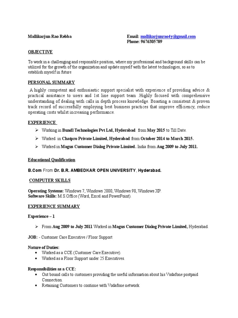 Mallikarjun-Resume Updated .2016 | PDF | Microsoft Windows | Microsoft Office