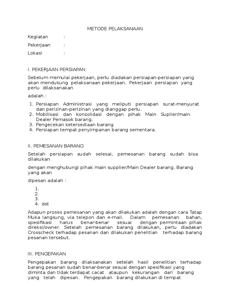 Contoh Metode Pelaksanaan Pengadaan Barang | PDF | Pengelolaan Keuangan ...