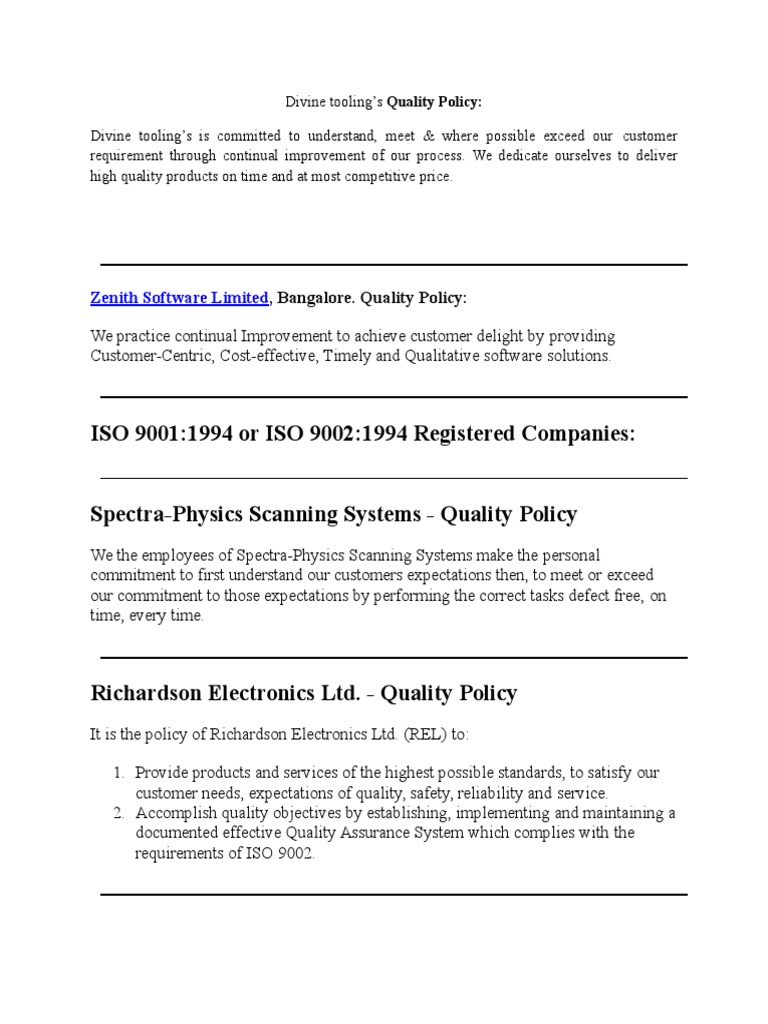 Quality Policy Examples and Statements | PDF | Iso 9000 | Quality ...