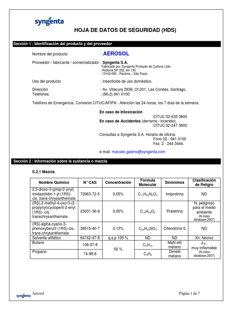 Aerosol_Hoja de Seguridad.pdf | Residuos | Toxicidad | Prueba gratuita de 30 días | Scribd