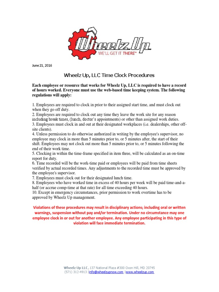 Wheelz Up Time Clock Procedures | PDF | Business | Finance & Money ...