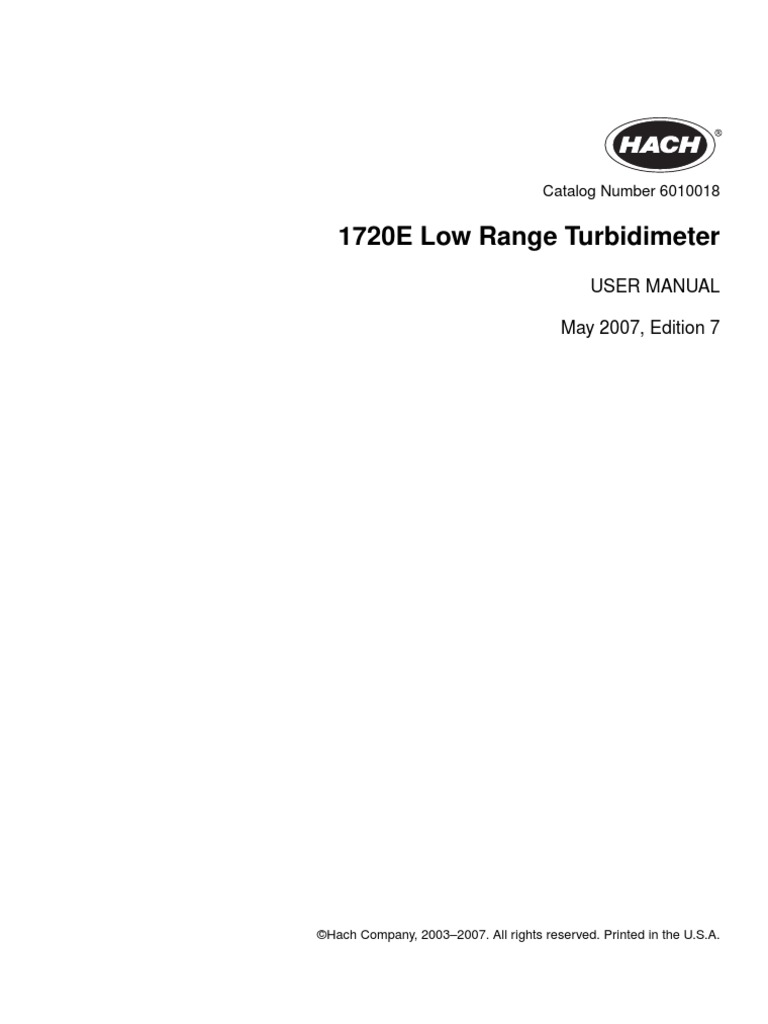 1720E Turbidimeter, Low Range, Analysis Sys-User Manual PDF | PDF