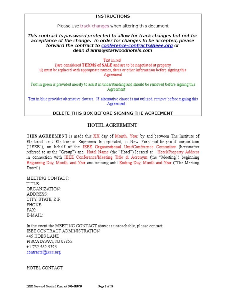 Hotel Agreement for an IEEE Conference at the Hotel Name from Month ...