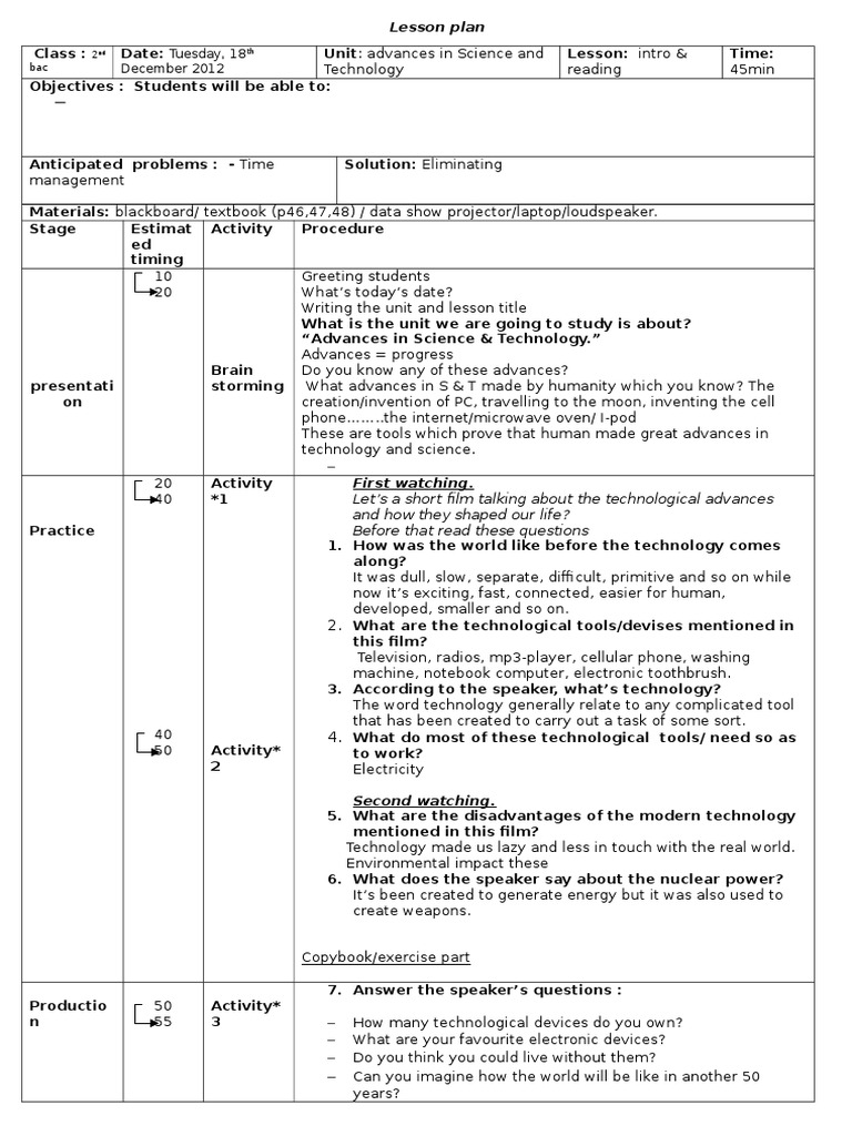 Advances in Science & Technology Lesson Plan | PDF | Computers