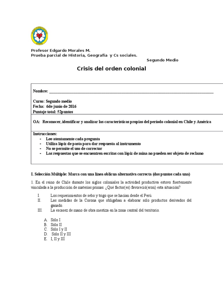 Crisis Del Orden Colonial Segundo Medio | PDF | Nueva españa | España