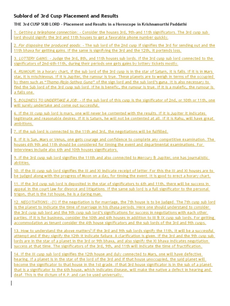 3rd Cusp Sublord: Insights and Impacts | PDF | Astrology | Esoteric ...