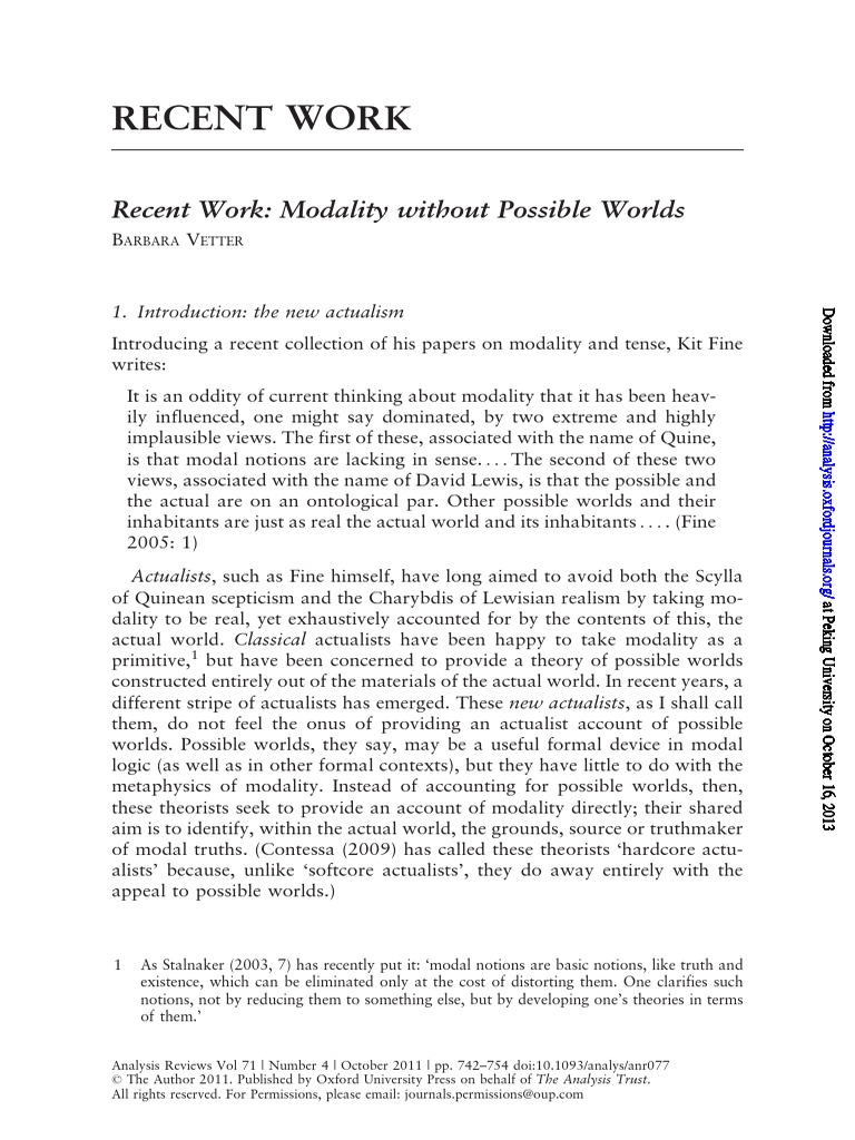 New Actualism in Modality Theory | PDF | Essentialism | Modal Logic