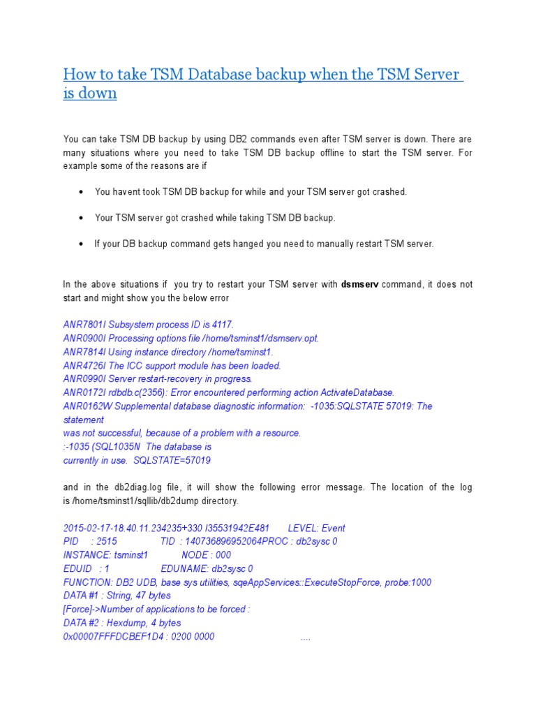 How To Take TSM Database Backup When The TSM Server Is Down | PDF | Backup | Ibm Db2