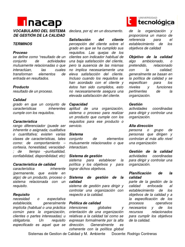 Vocabulario de Gestión de Calidad | PDF | Gestión de la calidad ...