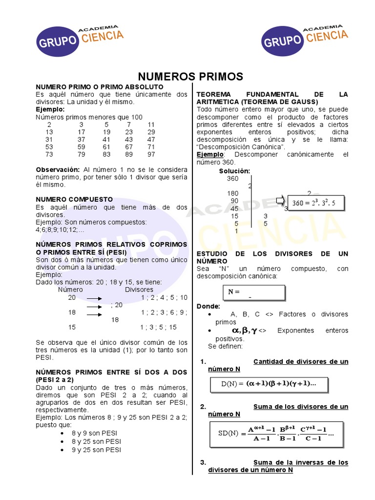 Numers Primos | PDF | Número primo | División (Matemáticas)