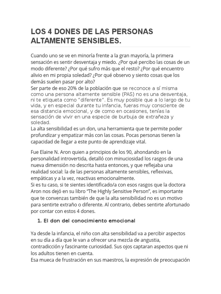 Los 4 Dones de Las Personas Altamente Sensibles | PDF | Soledad | Amor
