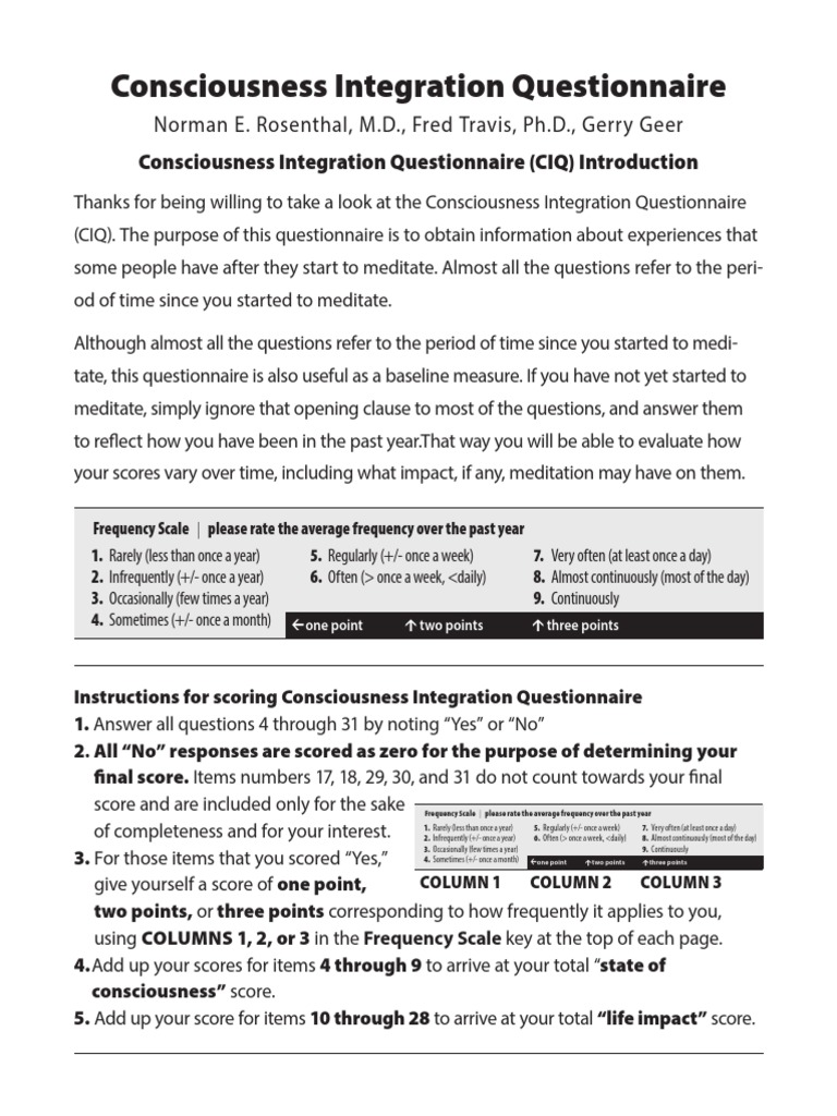 CIQ | PDF | Questionnaire | Consciousness
