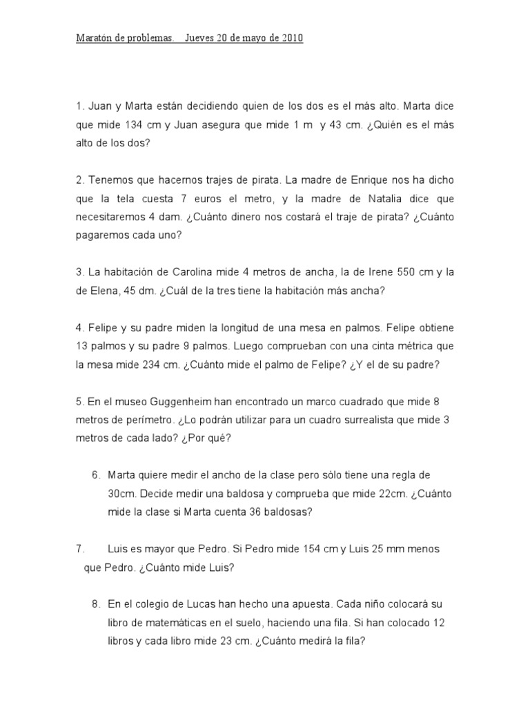 Problemas de Medidas y Cálculos | PDF | Novela negra, policíaca y suspenso