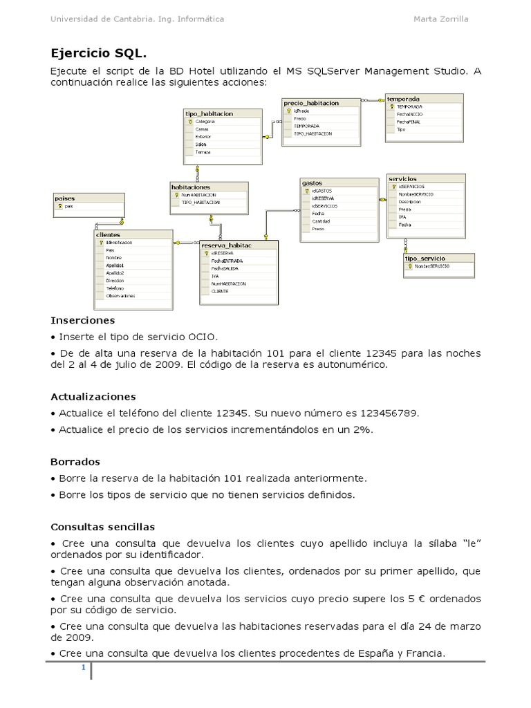 Ejercicio Hotel SQL P3 Resuelto | PDF | SQL | Servidor SQL de Microsoft