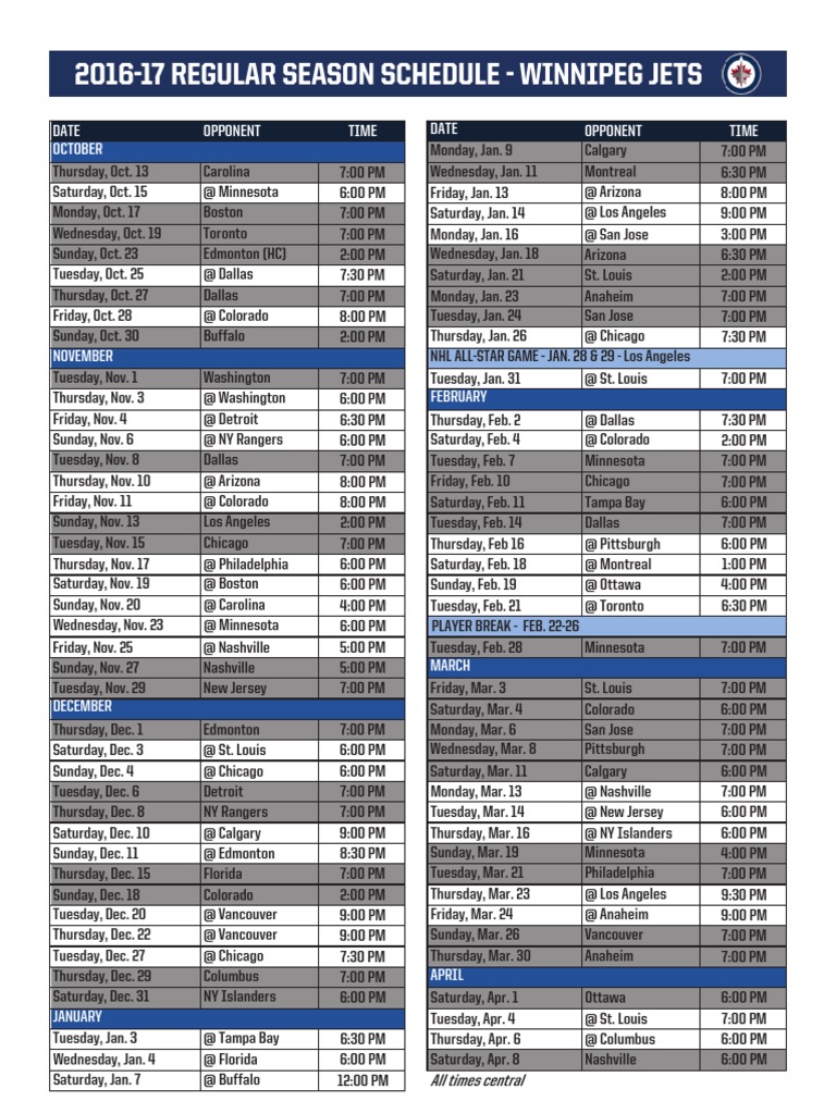 Jets 2016-17 Game Schedule | PDF | Sports & Recreation