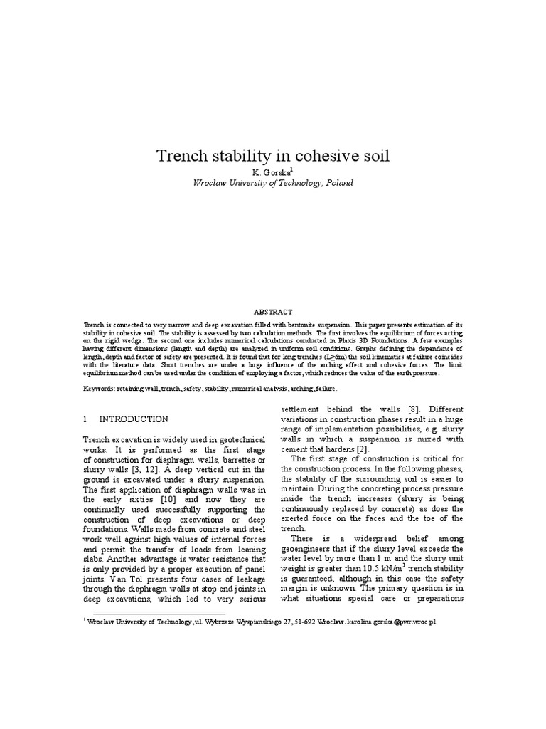 Trench Stability in Cohesive Soil | PDF | Geotechnical Engineering ...