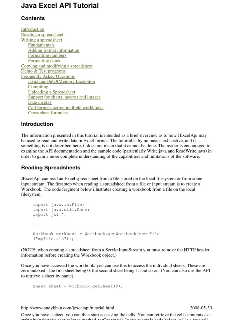 Jexcelapi Tutorial | PDF | Microsoft Excel | Spreadsheet