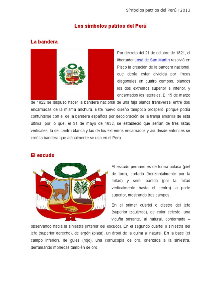 Los Símbolos Patrios Del Perú - HM | PDF | Símbolos nacionales | Los ...