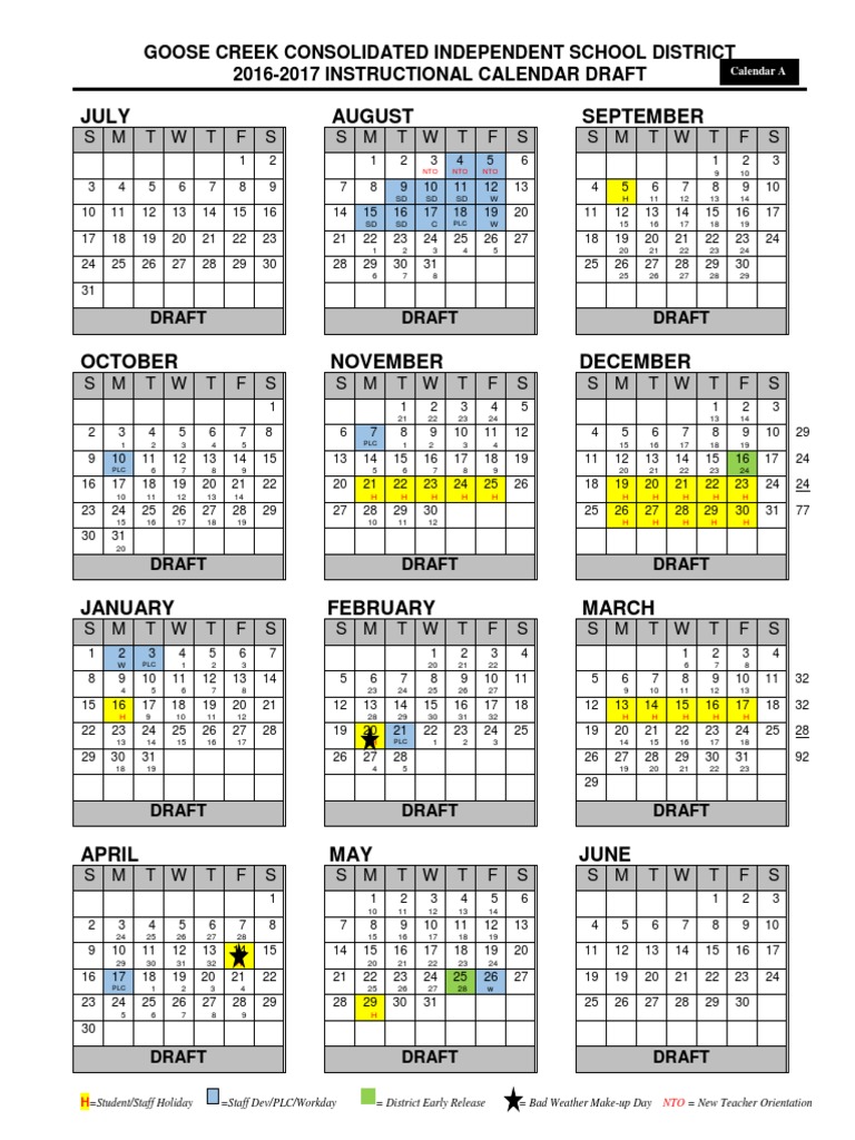 2016-17 Calendar A Option | PDF