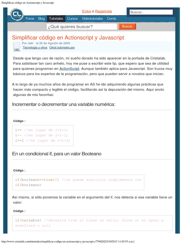 Simplificar Código En Actionscript Y Javascript Script Java Programación De Computadoras