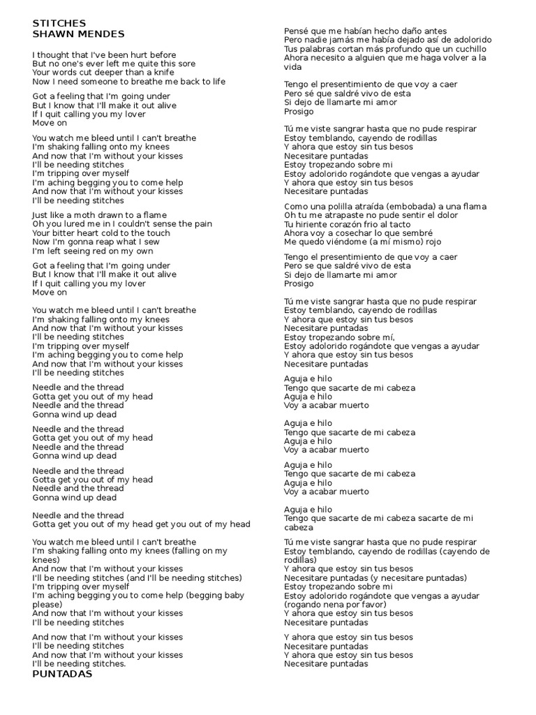 Stitches Letra | PDF | Amor | Religión y creencia