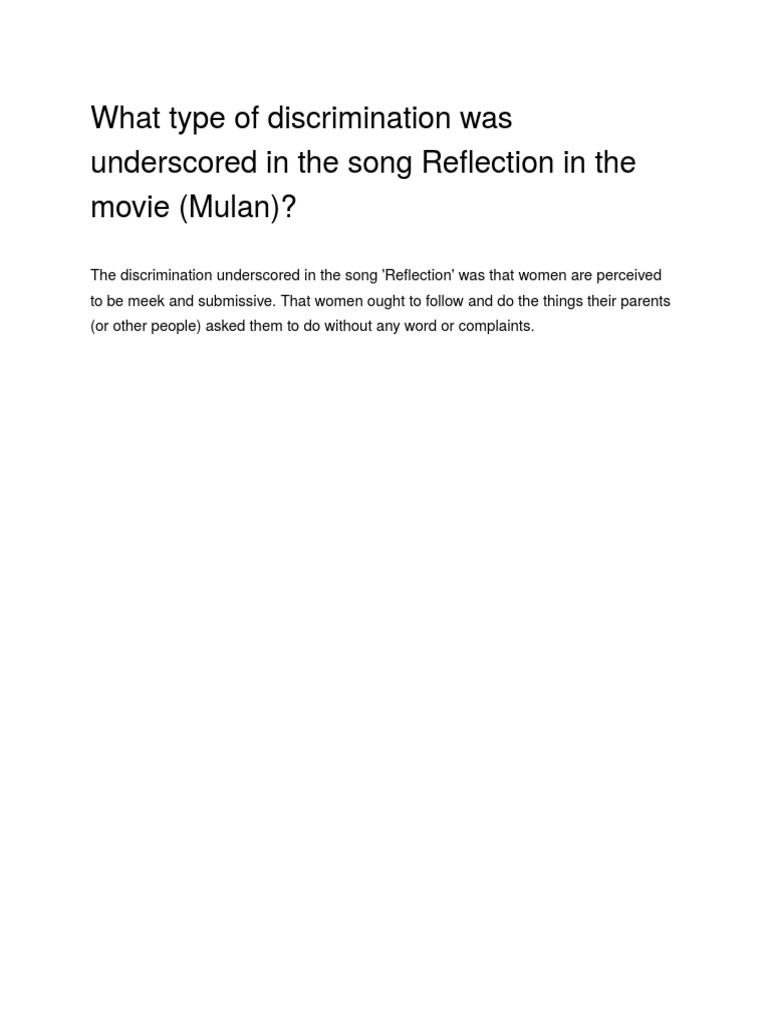 What Type of Discrimination Was Underscored in The Song Reflection in ...