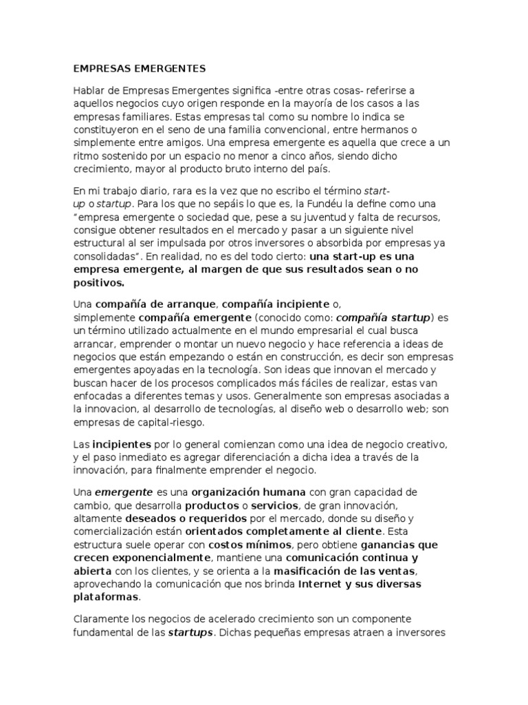 Empresas Emergentes | PDF | Empresa de inicio | Pequeñas empresas y ...