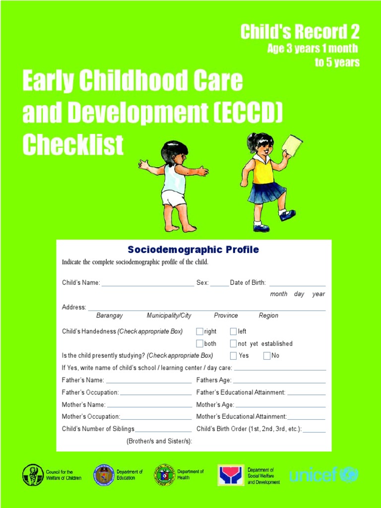 ECCD Checklist Child S Record 2 PDF | PDF | Wellness