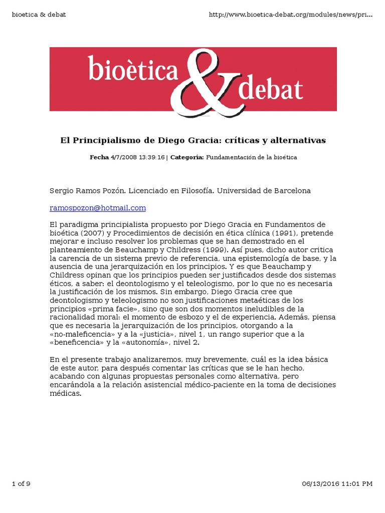 Principialismo de Diego Gracia | PDF | Bioética | Justicia