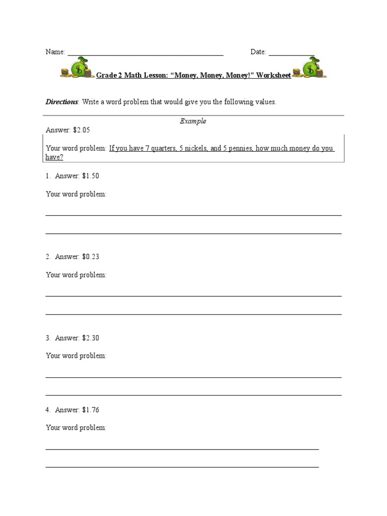 Grade 2 Money Word Problems Worksheet | PDF | Career & Growth ...