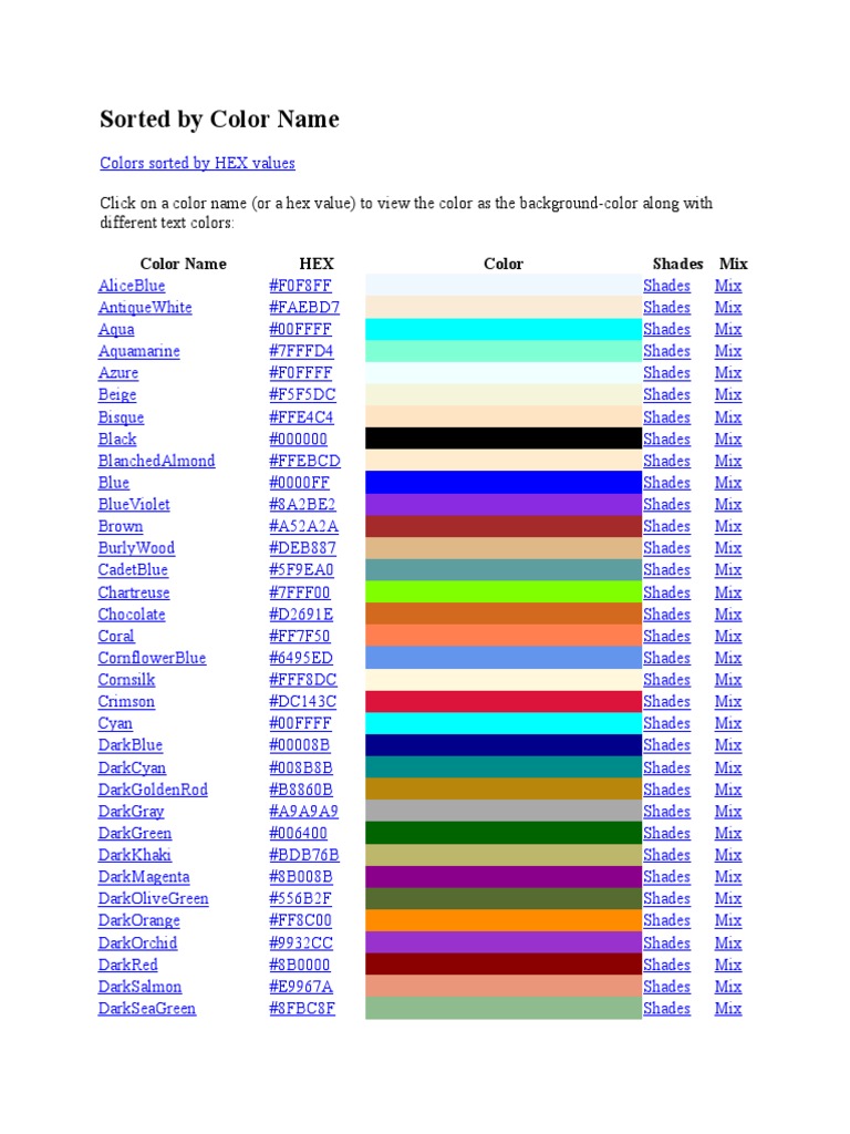 Sorted by Color Name | PDF | Game Theory | Graphic Design