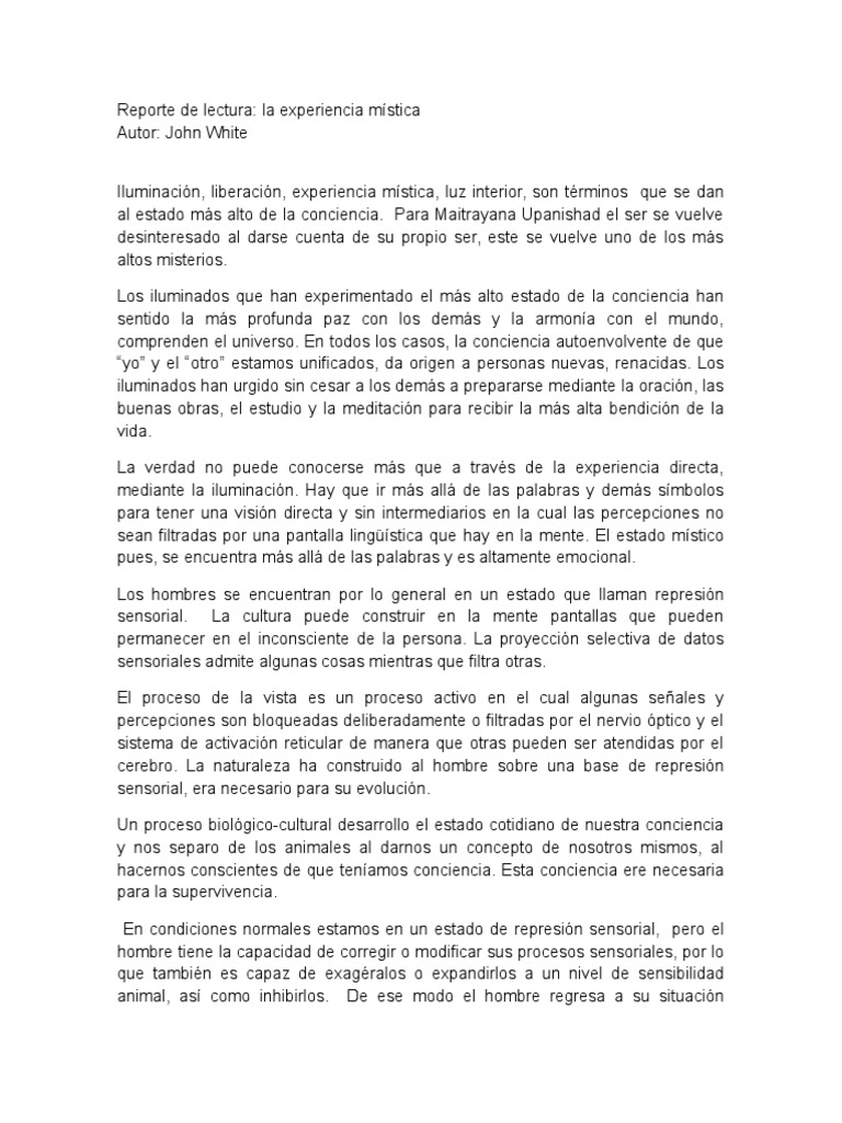 Reporte La Experiencia Mistica | PDF | Misticismo | Mente