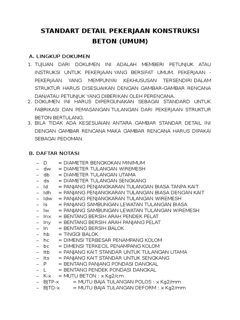 Standart Detail Pekerjaan Konstruksi Beton | PDF