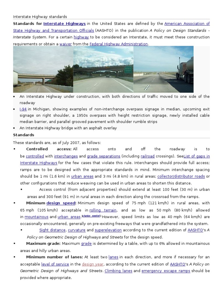 Interstate Highway Standards | PDF | Interchange (Road) | Lane