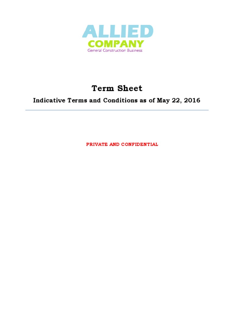 Term Sheet: Indicative Terms and Conditions As of May 22, 2016 | PDF | Preferred Stock | Stocks