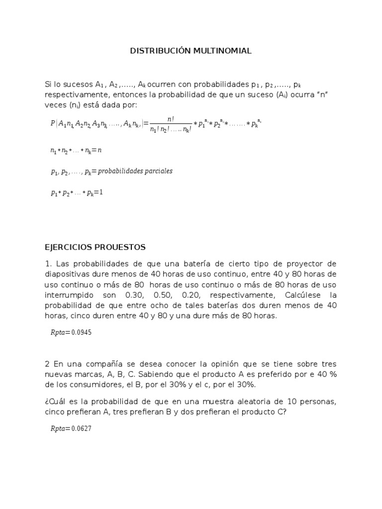 Distribucion Multinomial Completo | PDF | Probabilidad | Probabilidades ...