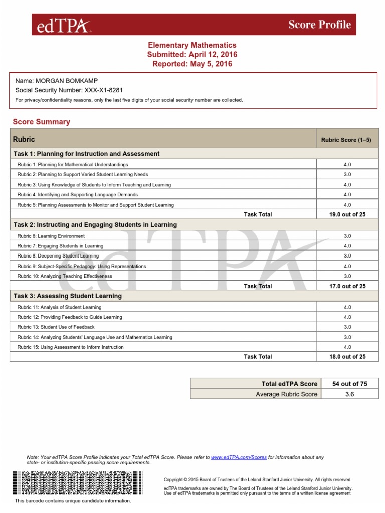 Edtpa Score | PDF | Rubric (Academic) | Trademark