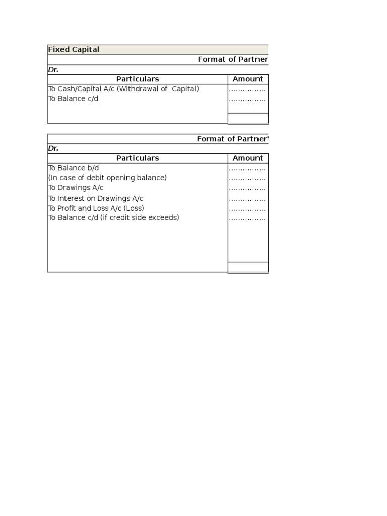 Partnership Capital Account Formats | PDF | Debits And Credits | Investing