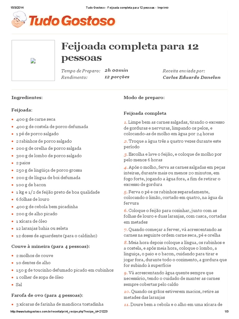 Feijoada Completa Para 12 Pessoas | Caldo | Alimentos