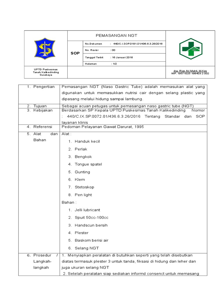 SOP Pemasangan NGT | PDF