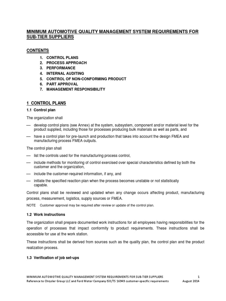Minimum Automotive Quality Management System Requirements For Sub-Tier ...