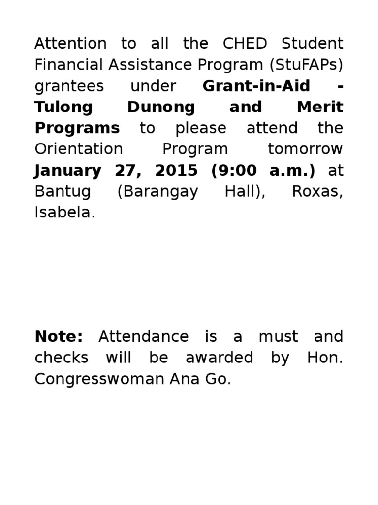 StuFAPs Orientation Program Notice | PDF