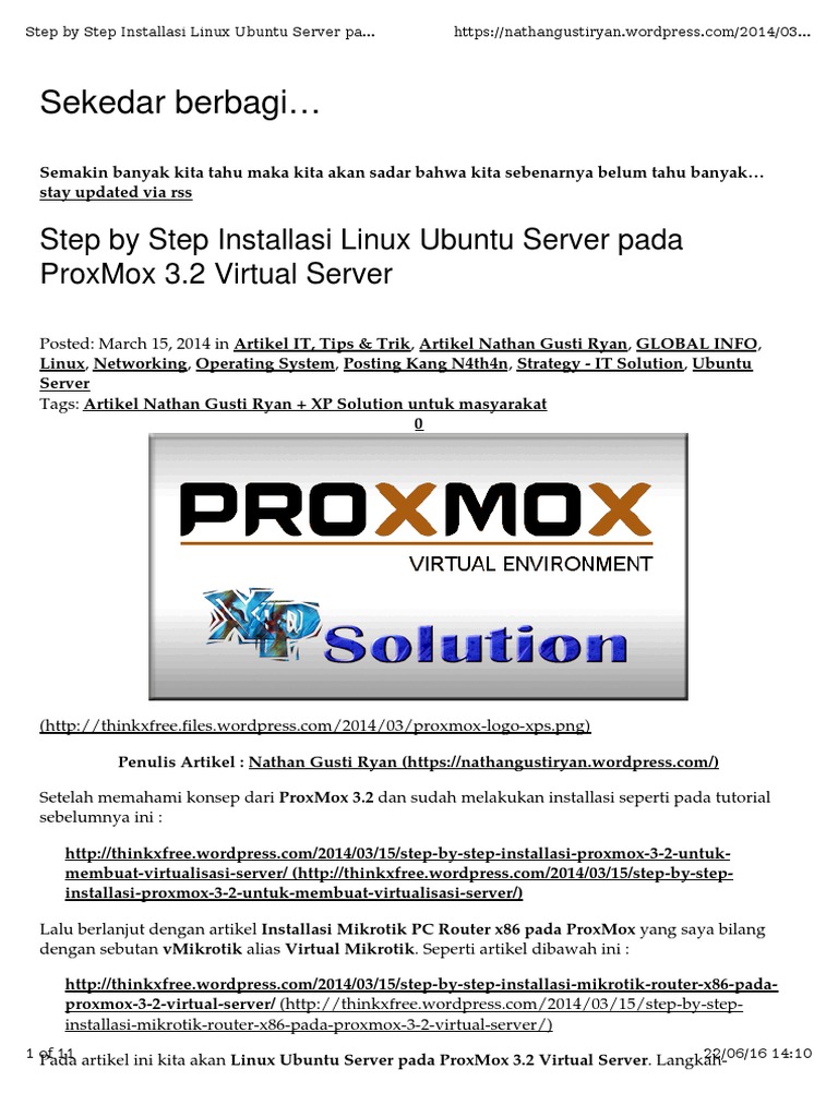 Instalasi Linux Server Pada Proxmox | PDF | Komputer