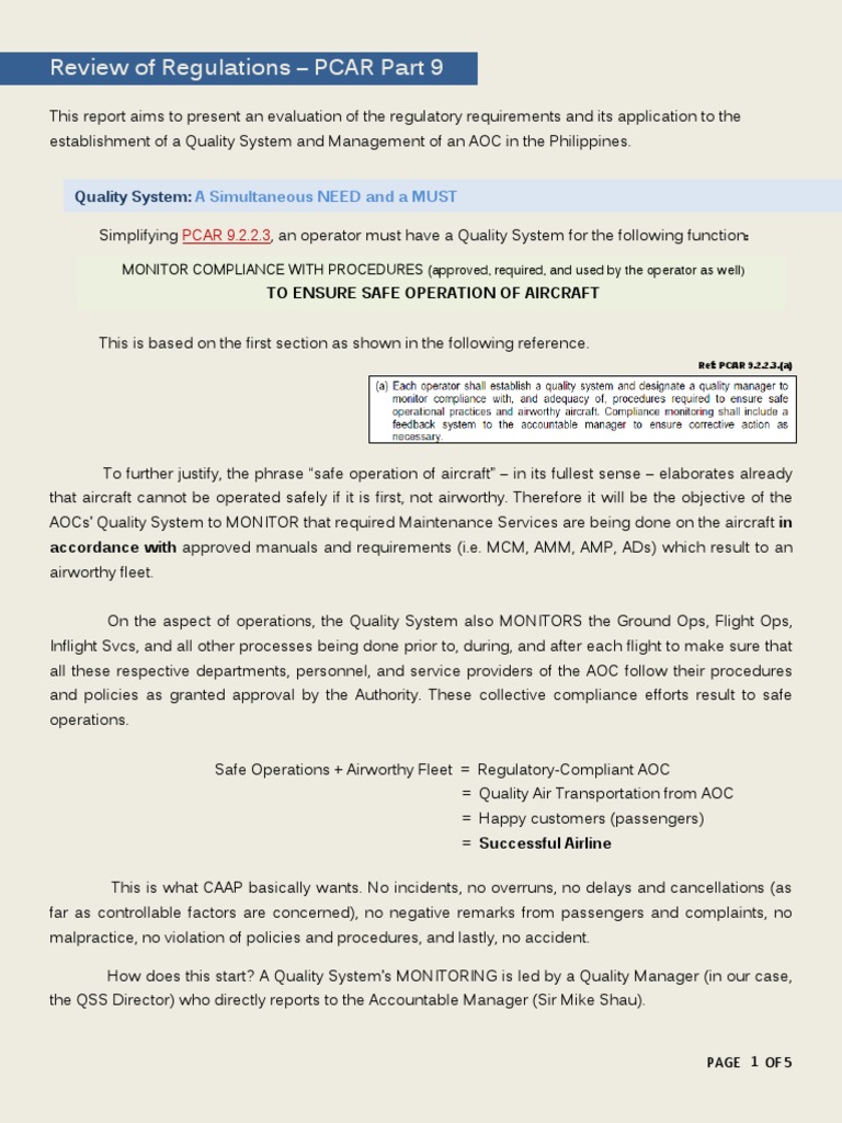 Evaluation of PCAR Part 9 Regulations | PDF | Quality Management System ...